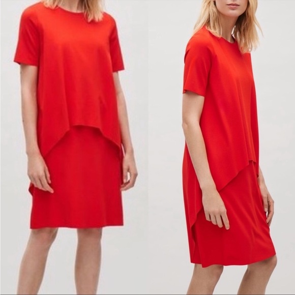 COS | Dresses | Cos Circle Cut Asymmetrical Layered Red Dress Xs | Poshmark
